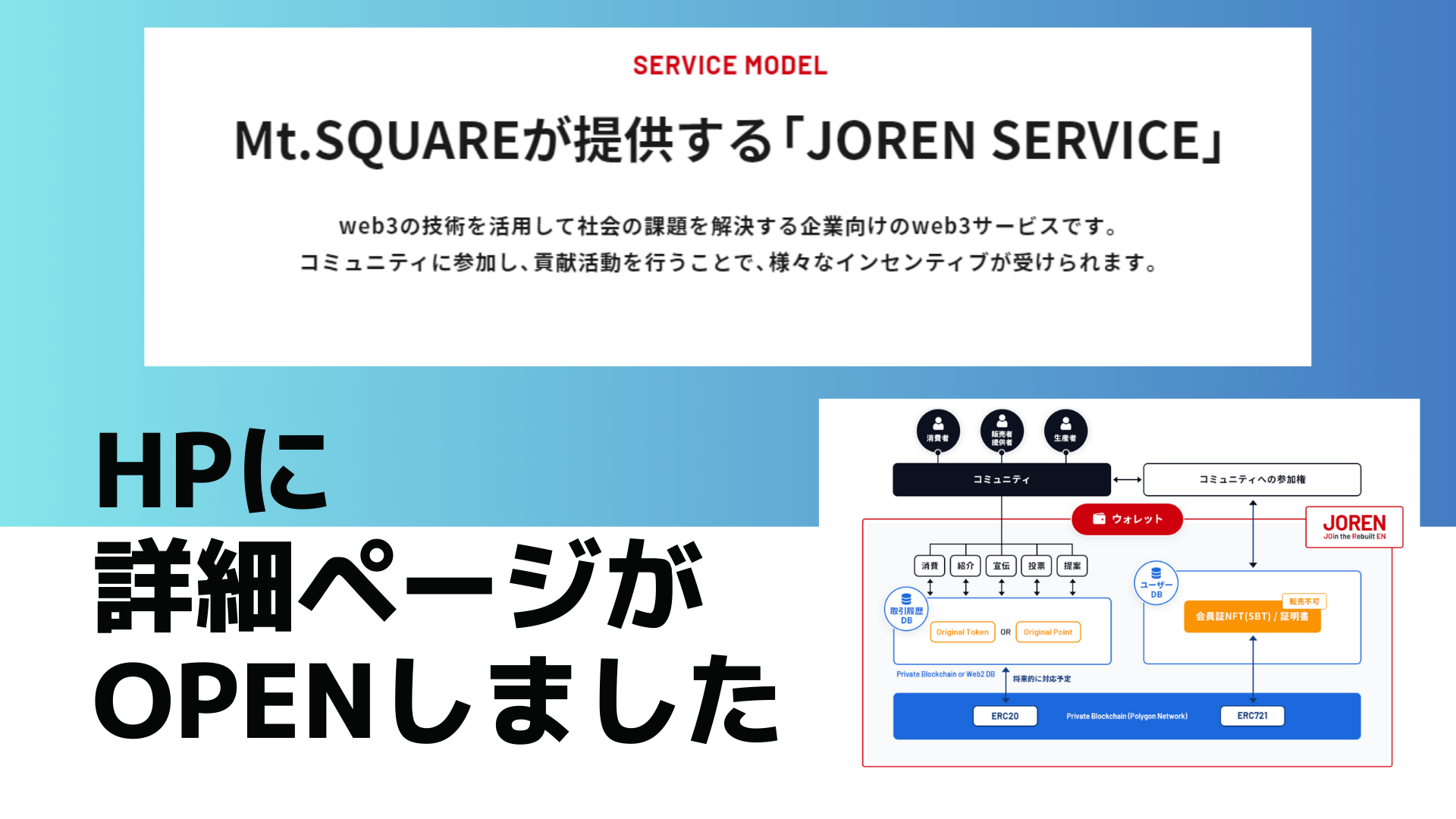 Mt.SQUAREのHPに企業向けweb3サービス「JOREN」のページを追加いたしました。 | 株式会社Mt.SQUARE